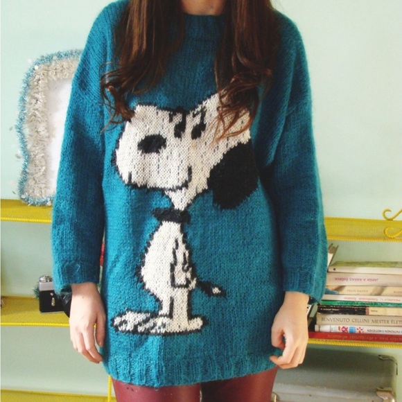Vintage | Sweaters | 7s Snoopy Hand Knit Sweater | Poshmark